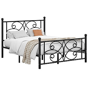 VECELO Full Size Bed Frame with Headboard, Heavy-Duty Platform with Metal Support Slats, Strong Mattress Foundation, No Box Spring Needed, Matte Black