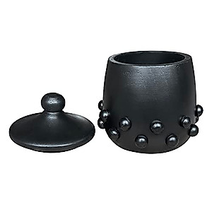 dwellington Decorative Dotted Wood Embossed Canister Small Beaded Storage Wooden Jar with Lids (Black)