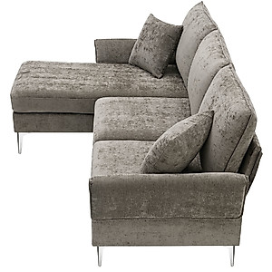 Tiokop 84" Convertible Sectional, Modern Chenille L-Shaped Sofa Couch with Reversible Chaise Lounge, 2 Pillows, Fit for Living Room, Apartment, Espresso