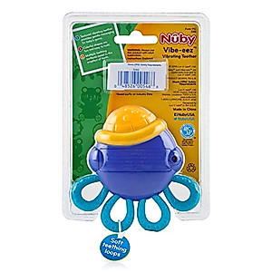 Nuby Vibe-eez Vibrating Teether - Battery Powered - Textured Surface and Easy to Grasp Toy for Baby Teething Relief - 3+ Months - Octopus