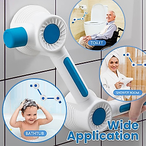 LEVERLOC Shower Safety Grab Bar Super Strong Adhesive L-Shape Handle Rail for Elderly Seniors Handicap Bathroom Bathtub Toilet Shower Balance Assist Grip Strong Suction Hold Up to 350 LBS Drill-Free