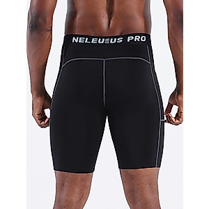 NELEUS Men's Compression Shorts 3 Pack Dry Fit Running Shorts,6081,Black/Black/Black,L