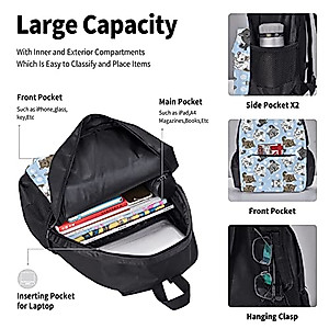 MQGMZ Blue Chinchillas And Moon Print Backpack 3 Pcs Set Travel Hiking Lightweight Water Laptop Pencil Case Insulated Lunch Bag