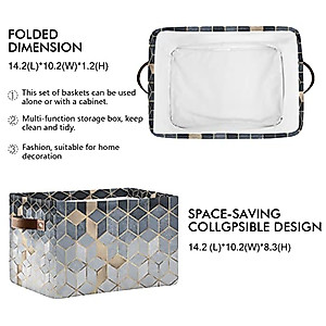 Foldable Storage Baskets, Marble Geometric Cubes Black White Storage Bins with Handles, Decorative Cloth Organizer Storage Boxes for Home|Office 15 x 11 x 9.5 in
