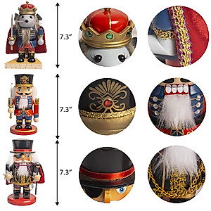 FUNPENY 3 Set Christmas Nutcrackers Figures, 7 Inch Handmade Wooden Mouse King Soldier and Pirate Traditional Nutcracker Decorations for Fall Festive Christmas Desktop Collectible Decor