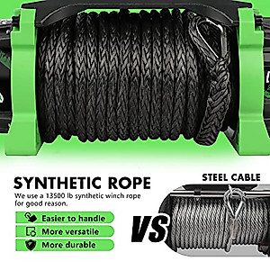 STEGODON Winch 13500 lb. Electric Winch Synthetic Rope Winch，12V Power Waterproof Winch with 2 in 1 Wireless Remote for Towing Jeep Truck Off Road (Jungle EX)