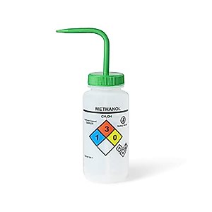 United Scientific™ UniSafe™ Laboratory Grade Wide Mouth LDPE Vented Wash Bottle, Methanol, 500mL (16oz), 4-Color, Pack of 6