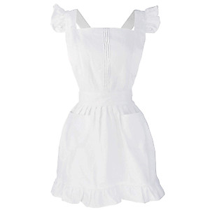 LilMents Retro Adjustable Ruffle Apron Kitchen Cooking Baking Cleaning Maid Costume (White)