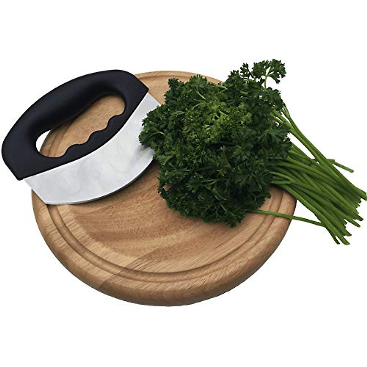 Checkered Chef Mezzaluna Knife - Rocker Knife, Mincing Knife, and Mezzaluna Chopper w/Single Blade and Cover/Sheath - Vegetable Cutter & Salad Chopper