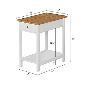 Lavish Home 2-Toned Slim Narrow End Table with Drawer and Storage Shelf Nightstand for Bedroom, Living Room or Entryway, White and Oak