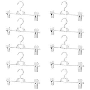 VOSAREA 10pcs Pants Hangers Plastic Skirt Hanger with Non- Slip Clips Trouser Clip Hangers for Heavy Duty Ultra Thin Space Saving White