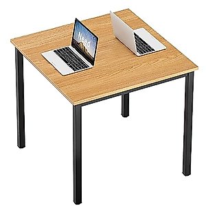 Need Small Square Dining Table- 31-1/2'' Sturdy and Heavy Duty Writing Desk for Small Spaces and Writing Table Desk, Teak Color Desktop & Black Frame AC3BB(8080) Breakroom Table