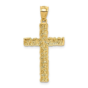 Diamond2Deal Gift for Mothers Day 14K Yellow Gold Nugget Religious Crucifix Cross Pendant for Women (L- 32 mm W- 17.5 mm)