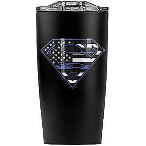 Superman Thin Blue Line Flag Shield Logo Stainless Steel Tumbler 20 oz Coffee Travel Mug/Cup, Vacuum Insulated & Double Wall with Leakproof Sliding Lid | Great for Hot Drinks and Cold Beverages