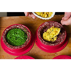 Easy for Life Stuffed Burger Press Kit 3 in 1 - Exclusive Red Color with 20 Free Wax Patty Papers, Non Stick Hamburger Maker, Homemade Patties & Sliders, Patty Molds, Veggie Hamburger Press Shaper