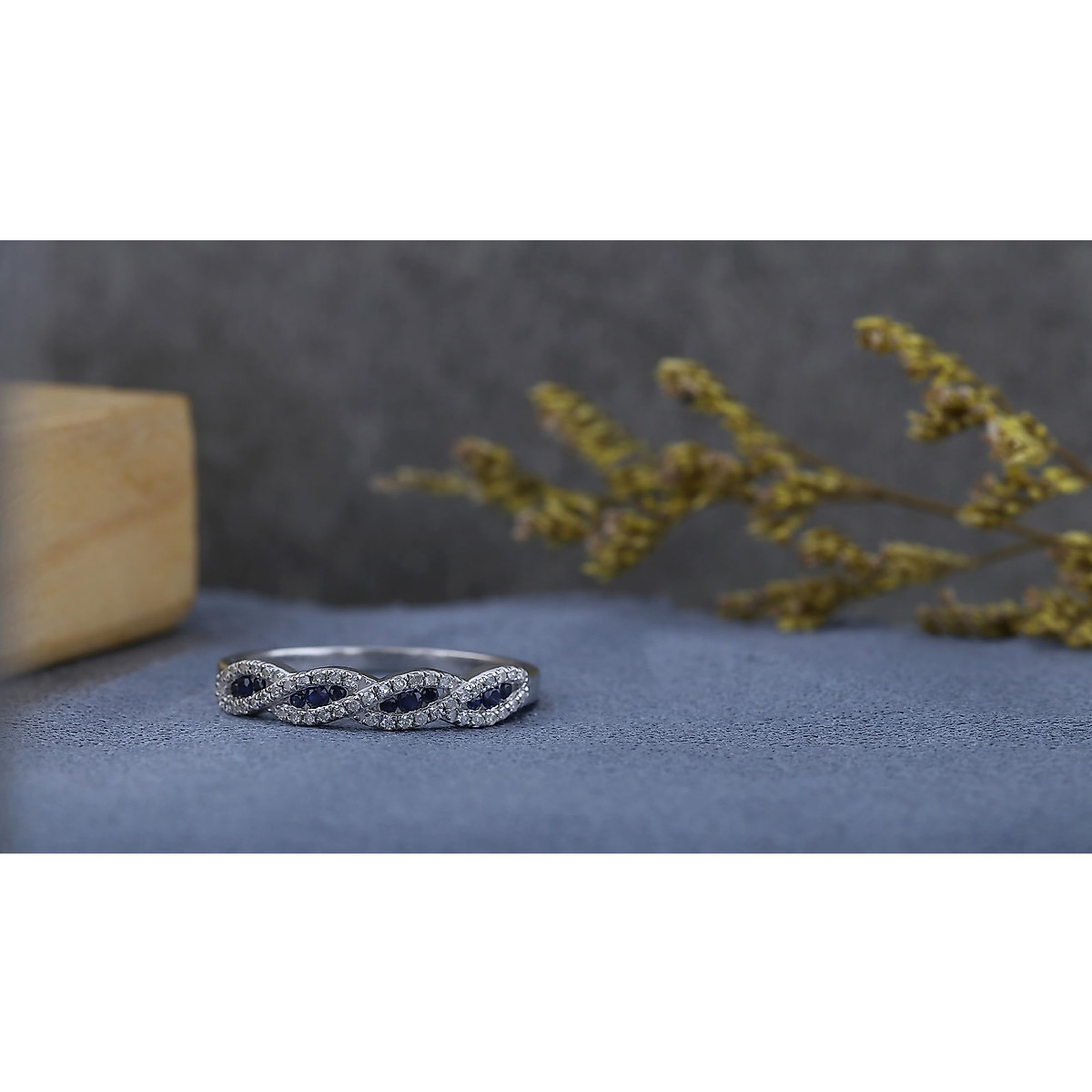 Dazzlingrock Collection Round Blue Sapphire & White Diamond Crisscross Stackable Wedding Band for Women in 925 Sterling Silver Size 6