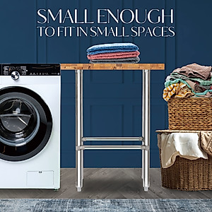 US Maple Top Work Table - 30 x 24 x 35 Inch Commercial Butcher Block Wooden Workbench with Open Base Stabilizing Leg Cross Braces - Fits Restaurant, Warehouse, Home, Kitchen, Garage by DuraSteel