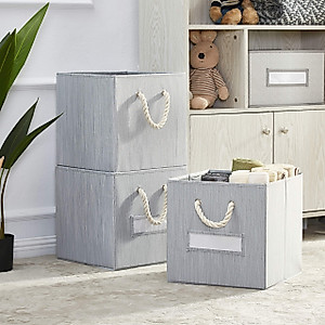 Onlycube Foldable Storage Bins 13x13x13 inch for Cube Organizer with Cotton Rope Handles, Collapsible Basket Box Organizer for Shelves and Closet, 3Pack, Grey