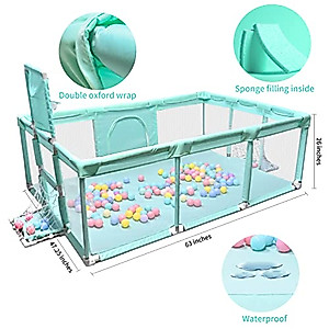Playpen for Babies and Toddlers, GOLDGE Extra Large Playpen 63x47x26 inch with 50pcs Balls and 5 pcs Pull Up Rings, Baby Play Pen, Infant Play Yard, Playard, Kids Play Area