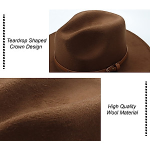 Koreshion Women Classic Fedora Hat Wool Wide Brim Felt Hats Jazz Cap with Belt Buckle Panama Hat Coffee