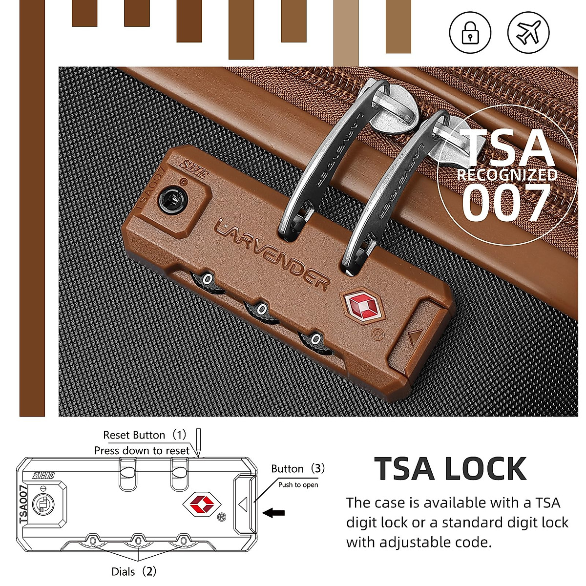 LARVENDER Luggage Sets 5 Piece Hard Shell Expandable Suitcase Set with Double Spinner Wheels TSA Lock (Black Brown, 5 Piece Set)