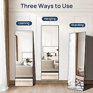 ENJOYBASICS 63"x20" Full Length Mirror with Stand, Large Body Mirror Hanging or Leaning Against Wall, Aluminum Alloy Wall Mirror, Floor Mirror for Bedroom Living Room Dressing Room, Black