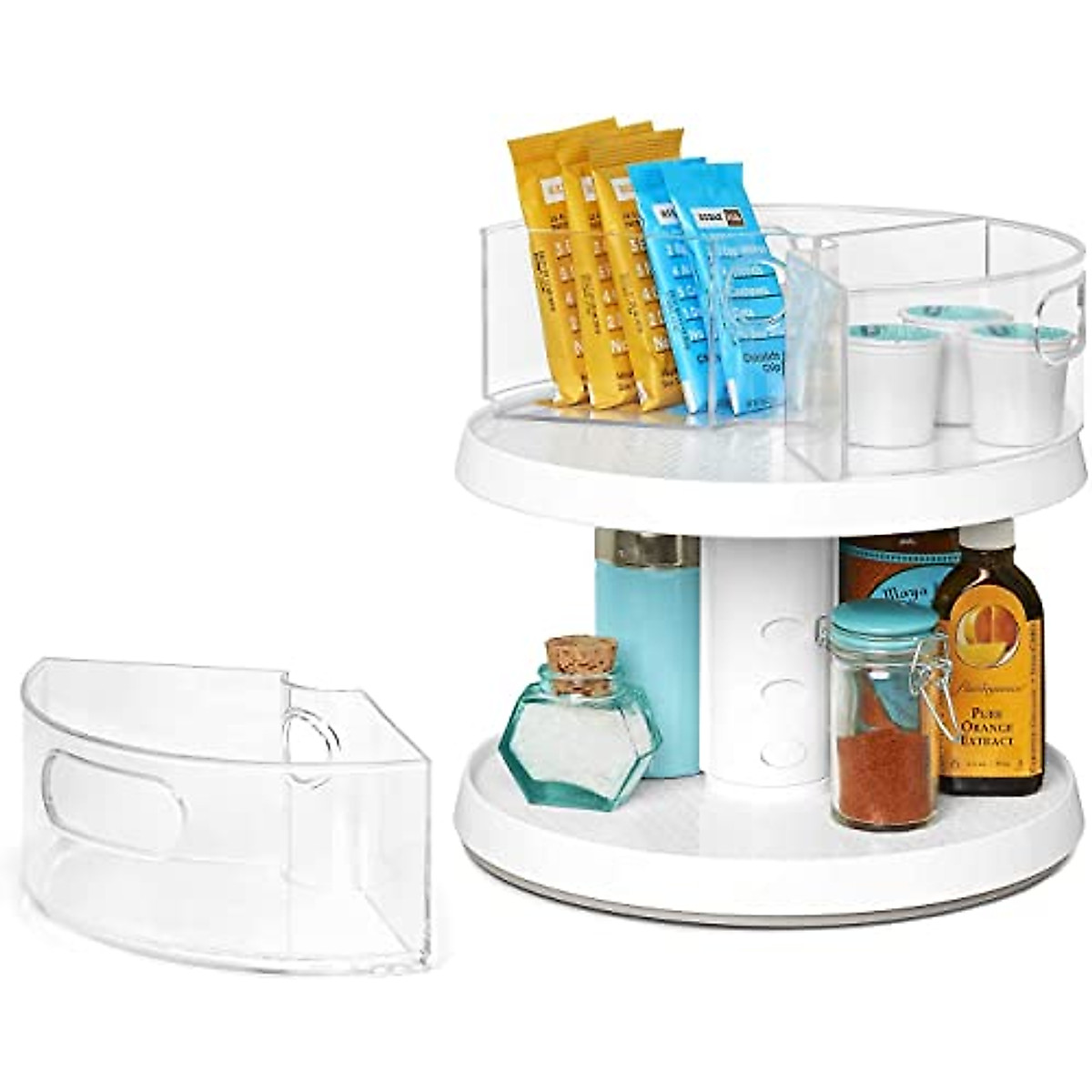 YouCopia Crazy Susan Two Tier Turntable, Divided Lazy Susan Organizer with 3 Clear Bins for Cabinet and Pantry Storage