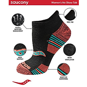 Saucony Women's RunDry Performance Heel Tab Athletic Socks, Available in S-L (8, 16, 24, Assorted Darks (8 Pairs), Large