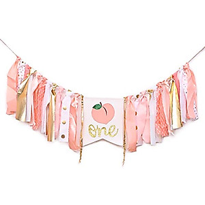 WAHAWU Peach 1st Birthday Banner - One Little Peach High Chair Banner, Birthday Party Gifts for Girls, Pink First Birthday Banner, Photo Prop Party, Peach and Gold (Peach 1st Birthday Banner)