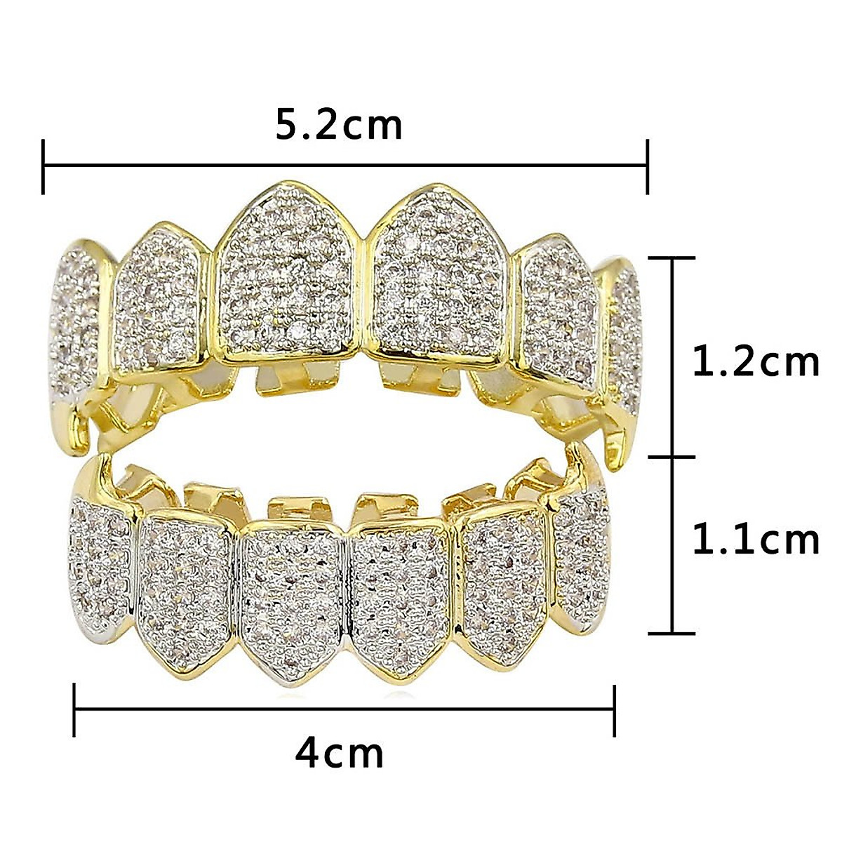 Moca Jewelry Hip Hop Unisex 18K Gold Plated Iced Out CZ Simulated Diamond Top Bottom Teeth Grillz Set for Men Women