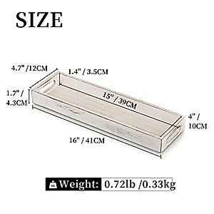 Hanobe Decorative Wooden ServingTray: Rustic Long Narrow Centerpiece Farmhouse Wood Candle Holder Trays with Cutout Handles Rectangular Coffee Table Tray for Living Room Kitchen Home Decor, White