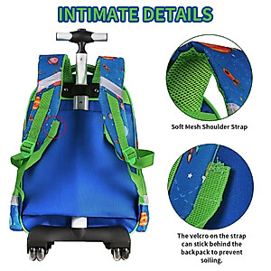 Rolling Backpacks for Girls, Boys Backpack Trolley Bag, Kids Wheeled Backpack with Lunch Bag Pencil Case Cartoon Printed Primary School Bag Set 16 inch Pupils Satchel Rolling Backpack for Children Students