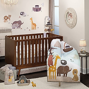 Lambs & Ivy Baby Noah Taupe Elephant/Ark/Rainbow 100% Cotton Fitted Crib Sheet