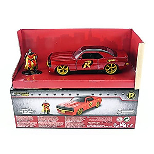DC Comics 1:32 1969 Chevy Camaro Die-cast Car w/ 1.65" Robin Figure, Toys for Kids and Adults