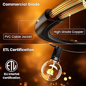 Yuusei Outdoor String Lights with Remote, 25Ft Dimmable LED Patio String Light with 12+1 Shatterproof G40 Bulbs, IP45 Waterproof Linkable Hanging Lights for Yard, Bistro, Porch,Cafe,2500K Warm White