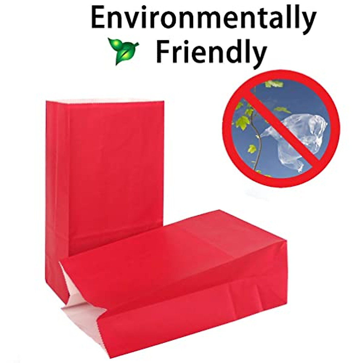 KEYYOOMY 50 CT Red Paper Party Favor Bags Biodegradable Kraft Paper Bags Paper Lunch Bags