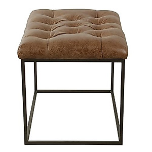 HomePop Home Decor | Upholstered Tufted Faux Leather Ottoman Bench| Ottoman Bench for Living Room & Bedroom | Decorative Home Furniture (Distressed Brown Faux Leather) Small