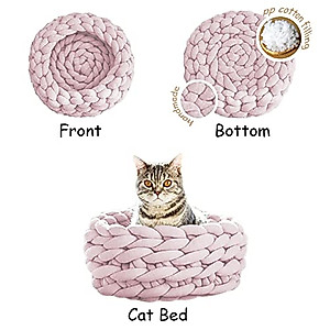 Pet Beds for Small Dogs and Cats，Cozy Cuddler Calming Beds for Indoor Cats，Sleeping Dog Sofa Round Bed Cat Pillow，Hand-Knitted Pet Nest Washable(Light Pink)