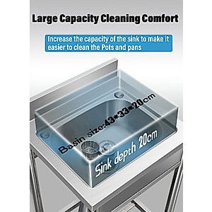 WAHHWF Washroom Stainless Steel Sink with Stand, Freestanding Kitchen Sink for Home, Utility Sink for Garage, Restaurant, Kitchen, Laundry, Outdoor