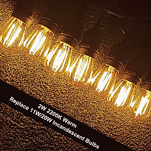 Hizashi S14 Replacement Light Bulbs, 2W=25 Watt Outdoor Edison Bulbs Dimmable E26 Base, Amber 2200K S14 LED Bulbs, Outdoor String Lights Bulbs Replacement, Shatterproof Waterproof, UL Listed, 6 Pack