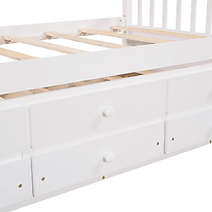 Harper & Bright Designs Twin Captain’s Bed with Trundle and Drawers, Wooden Daybed with Storage Twin Platform Bed Frame for Kids Guests (Twin Size, White), HJH-LP241AAK