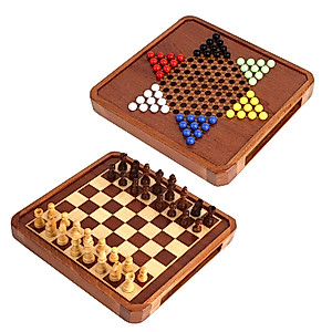 Chinese Checkers, Wooden Chess and Chinese Checkers Game Set, OOCOME Magnetic Chess Set, 2 in 1 Chess & Checkers Board Games with with Storage Drawer -Walnut Box