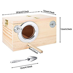 Parakeet Nesting Box, Bird House Budgie Wood Bird Breeding Nest Parrot Mating Box Cage with Feeding Spoon for Finch Lovebirds Cockatiel Budgie Conure Parrot