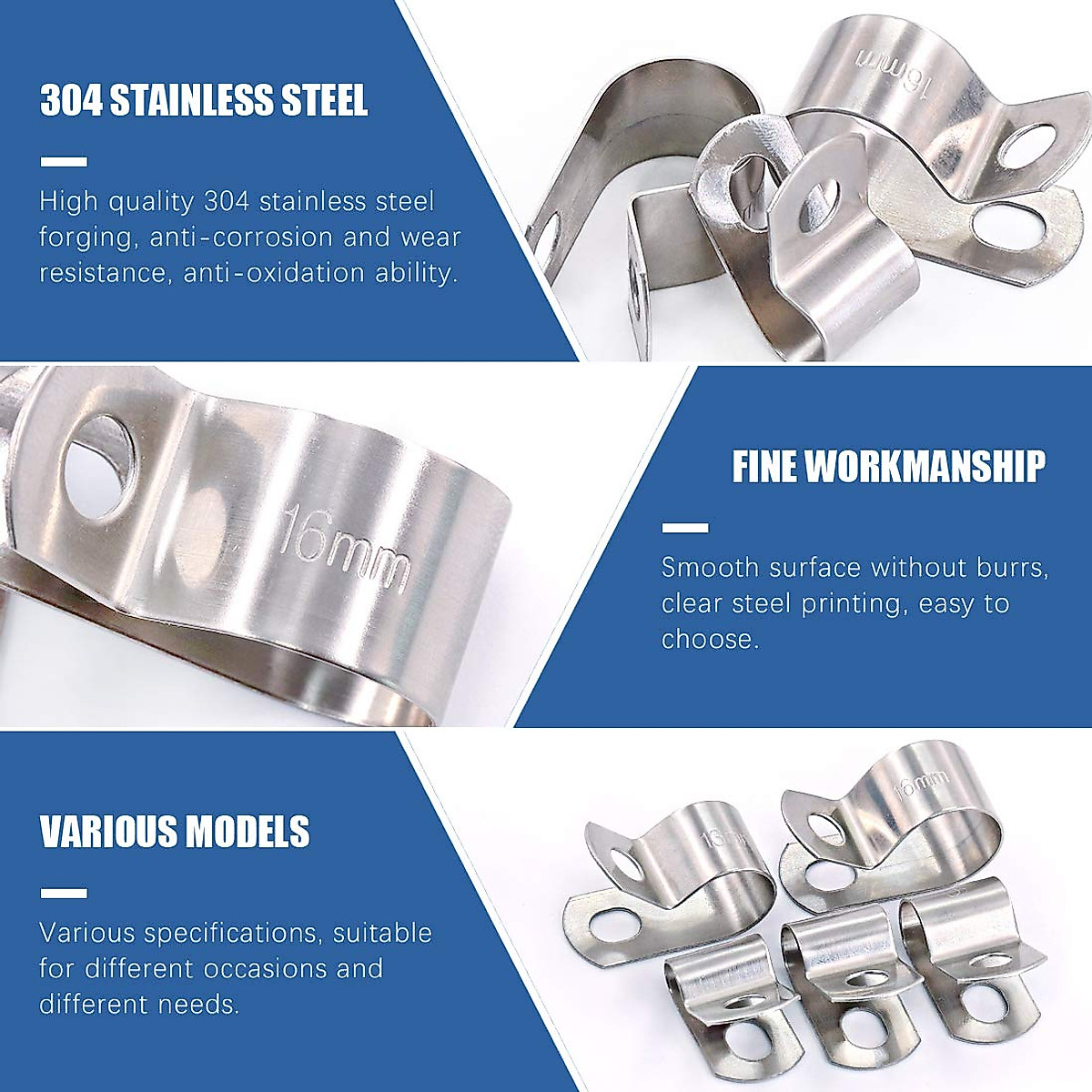 Glarks 80Pcs 5 Size 1/4'' 5/16'' 3/8'' 1/2'' 5/8'' Stainless Steel Cable Clamp Assortment Kit