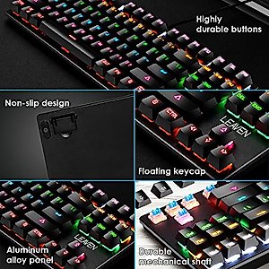 Wired Keyboard and Mouse Combo,87 Keys Compact Multicolour Backlit Keyboard and 6 RGB Lighting Gaming Mice 6400 DPI for Windows PC Gamers (Blue)