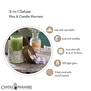 CANDLE WARMERS ETC 2-in-1 Deluxe Candle and Wax Fragrance Warmer with LED Light and Auto Shut Off for Timed Candle Warming, Bronze Floral