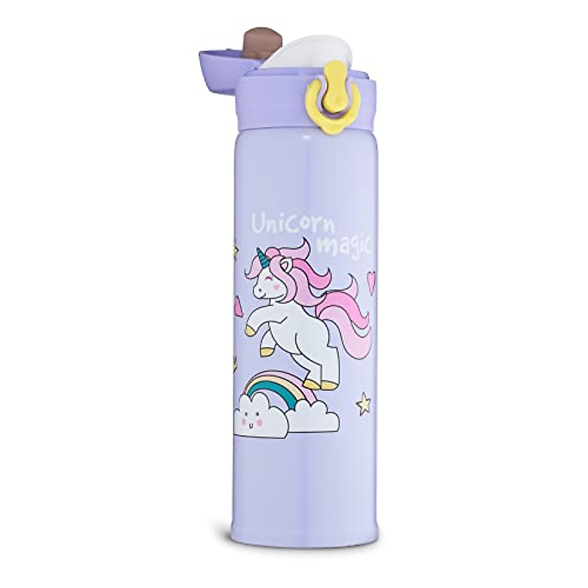 Kids Stainless Steel Thermos Water Bottle Keeps Drinks Hot & Cold All Day Large 12oz. Capacity,Easy Button Pop Lid for Toddler,Double Wall insulated Leakproof Technology by Smile My Baby (Purple)