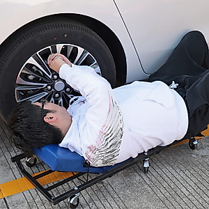 TCE ATR6452U Torin Rolling Garage/Shop Creeper: 40" Padded Mechanic Cart with Adjustable Headrest and 6 Casters, Blue