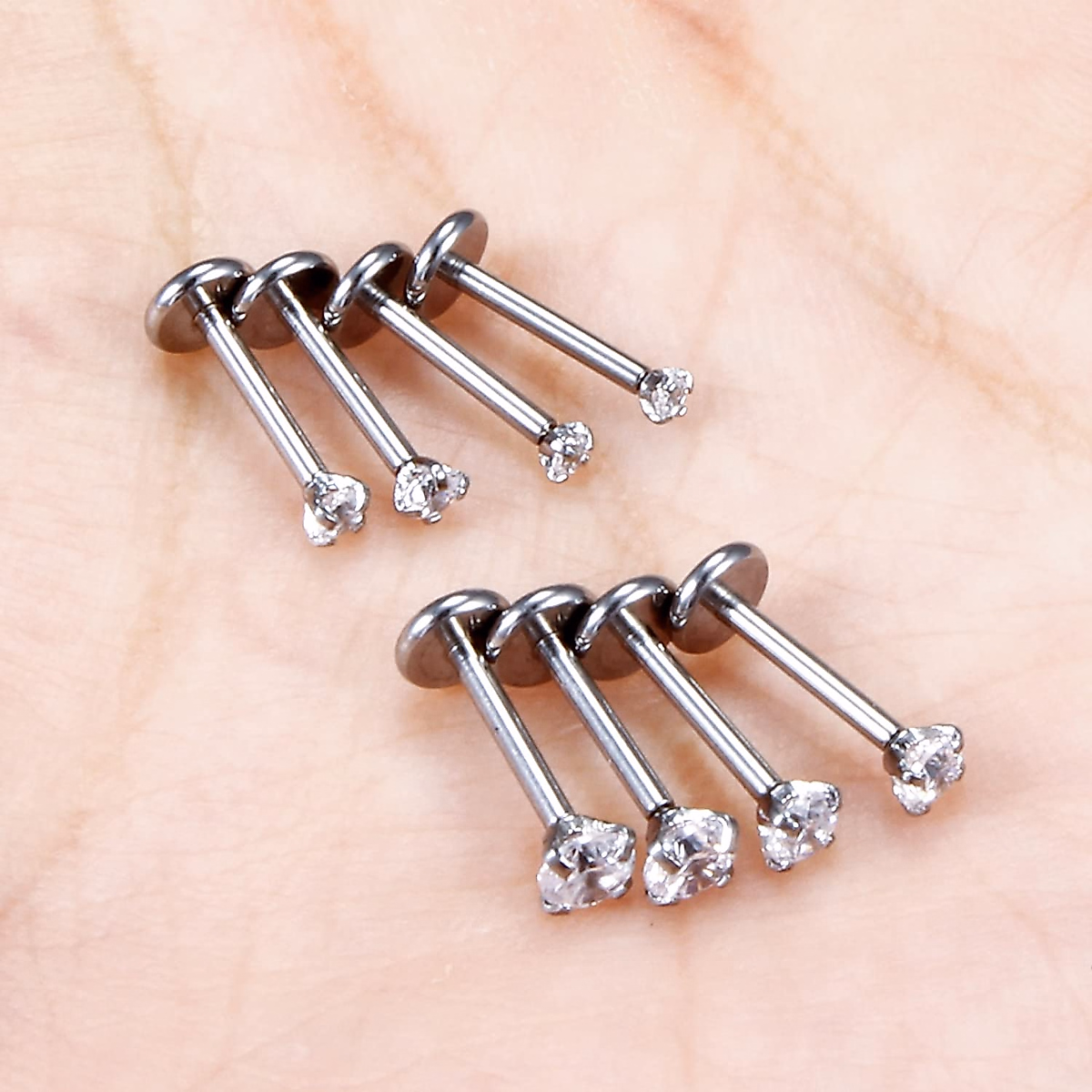 Ftovosyo 18G Threadless Push in Nose Rings Studs Surgical Steel Pushin Nose Stud 1.5mm 2mm 2.5mm 3mm Round Crystal Nose Piercing Jewelry for Women Men