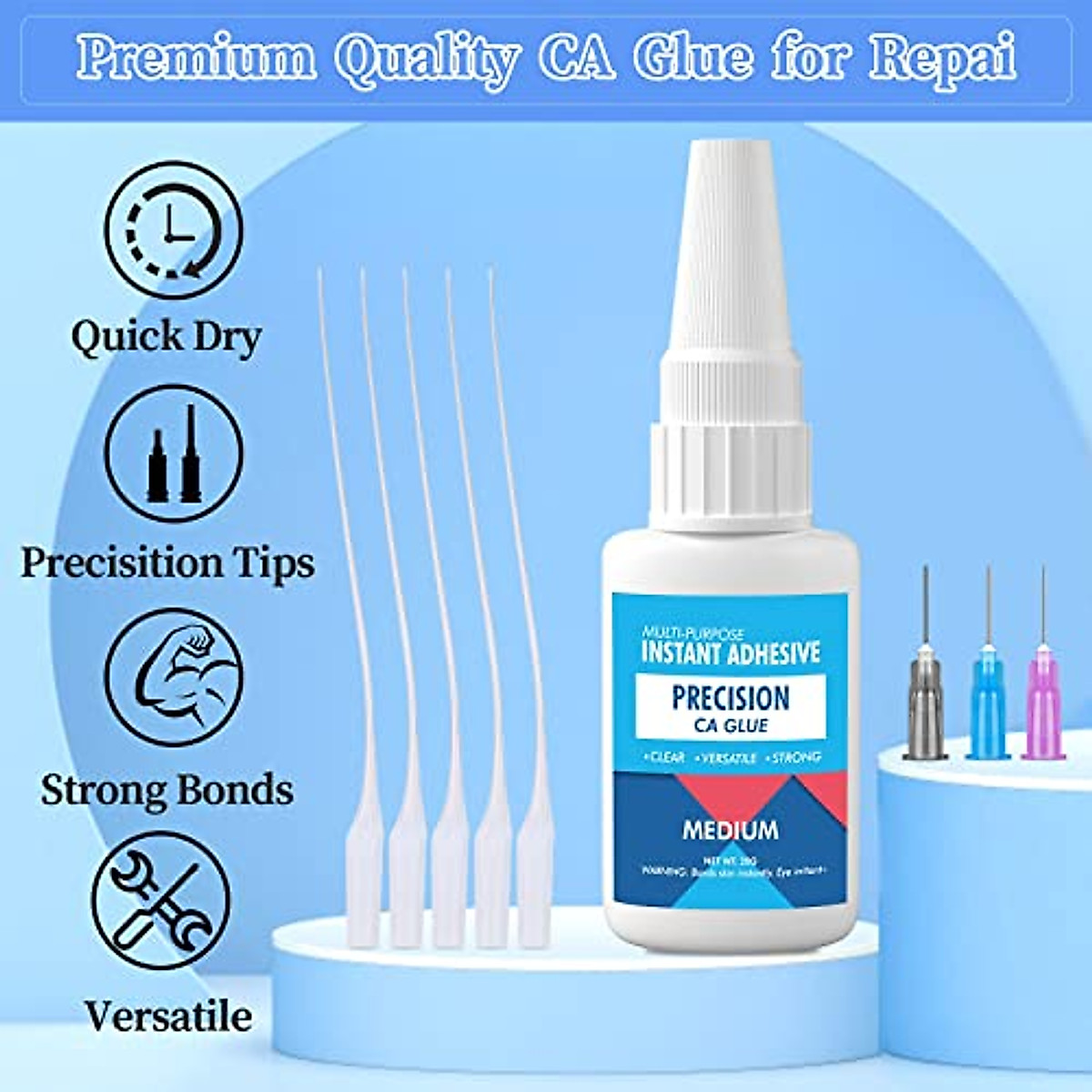 Precision Jewelry Glue Cyanoacrylate Glue Medium CA Adhesive Fast Dry Model Glue with Microtips Applicators for Wood Ceramic Metal Shoe Repair Hobby Crafts and Jewelry Making